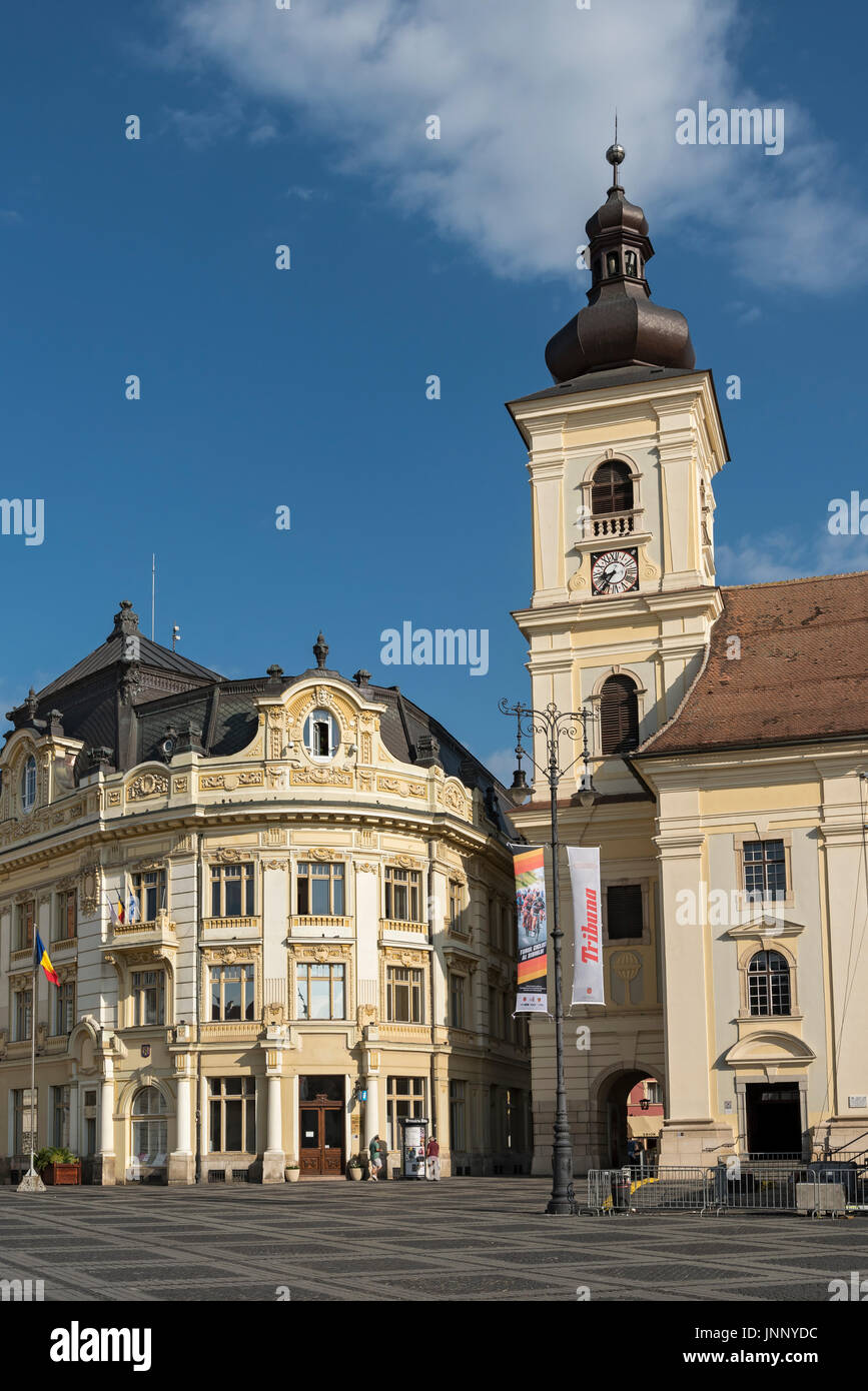 Sibiu City Hall and Jesuit Church, Grand Square (Piața Mare), Sibiu ...