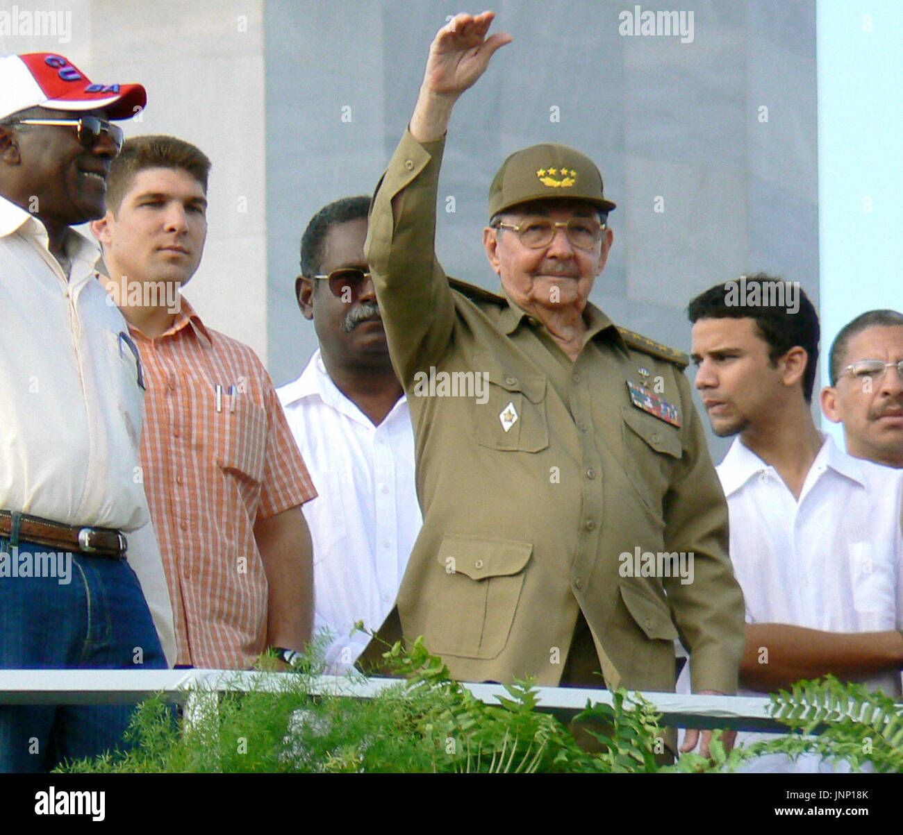 HAVANA, Cuba - Cuban President Raul Castro greets the crowds during a ...