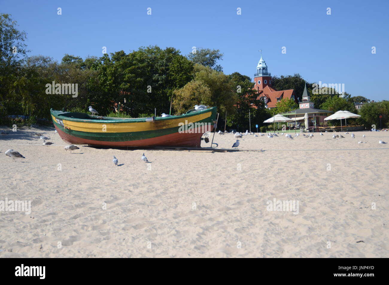 Sopot Beach,Poland and boat Stock Photo - Alamy