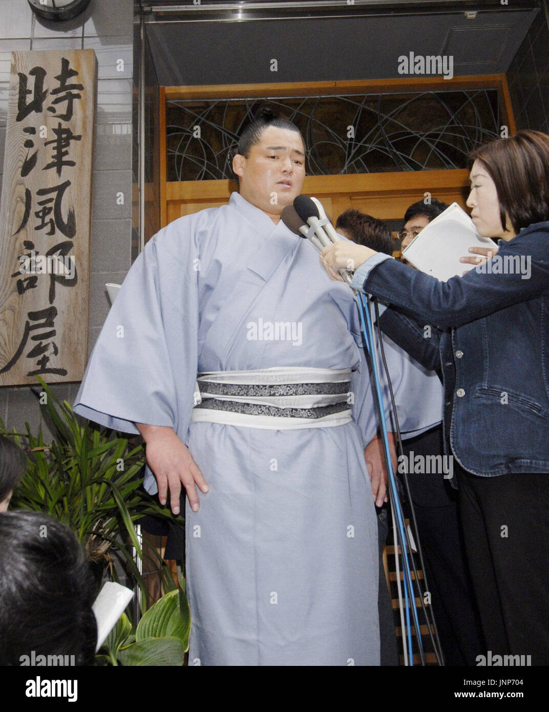 TOKYO, Japan - Sumo stablemaster Tokitsukaze speaks to reporters in ...