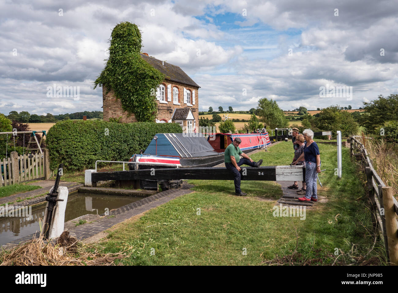 A historic working narrowboat at Somerton Deep Lock on the Oxford Canal ...