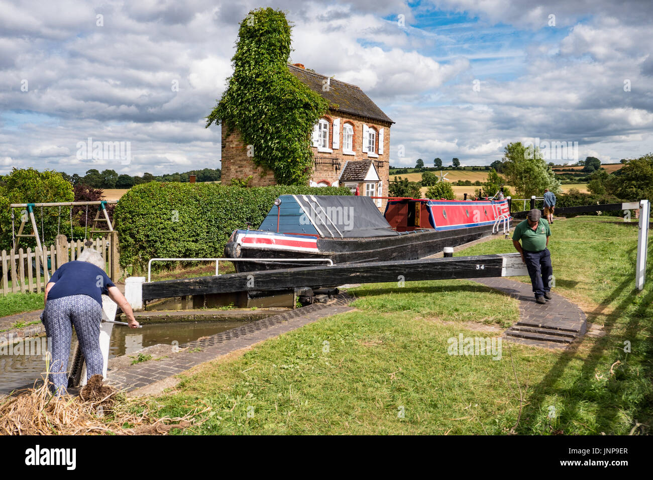 A historic working narrowboat at Somerton Deep Lock on the Oxford Canal ...