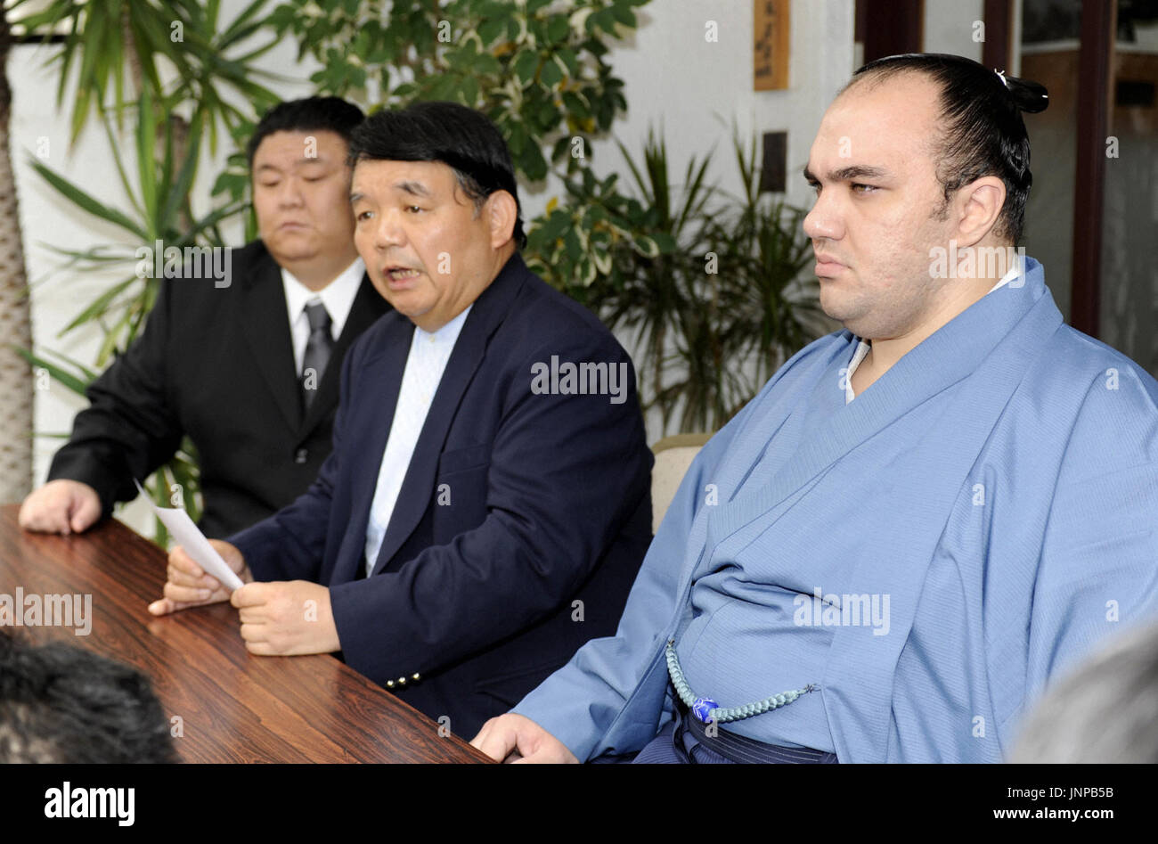 TOKYO, Japan - Russian sumo wrestler Roho (R) attends a press ...