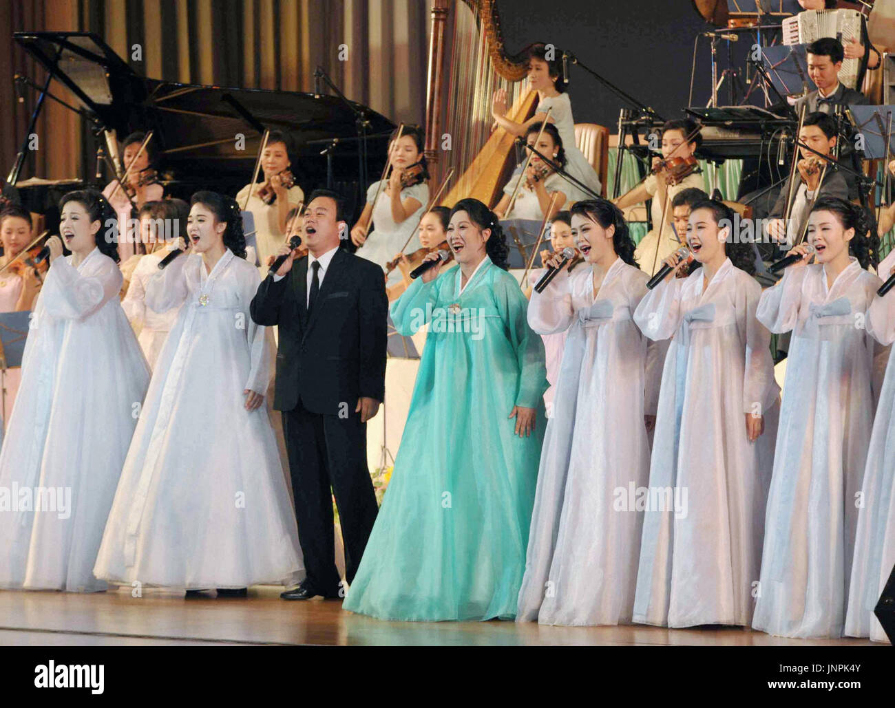 PYONGYANG, North Korea - North Korean musicians perform during an event ...