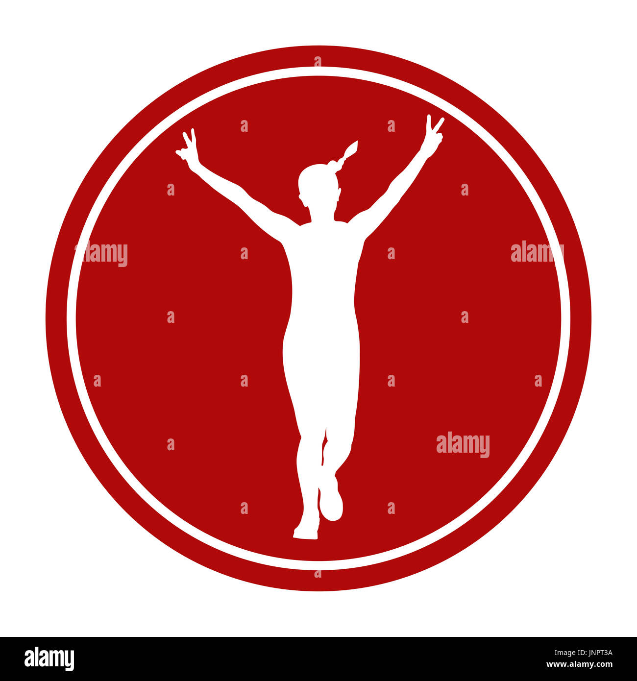 sports sign icon girl running hand peace symbols Stock Photo - Alamy