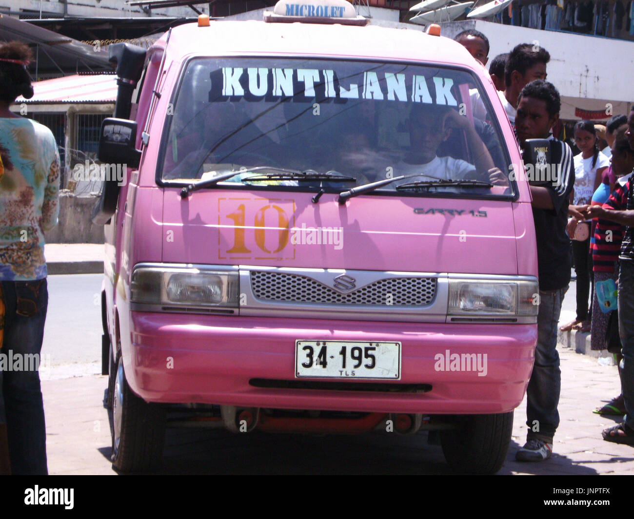DILI, East Timor - A public minivan, with Indonesian word KUNTILANAK ...