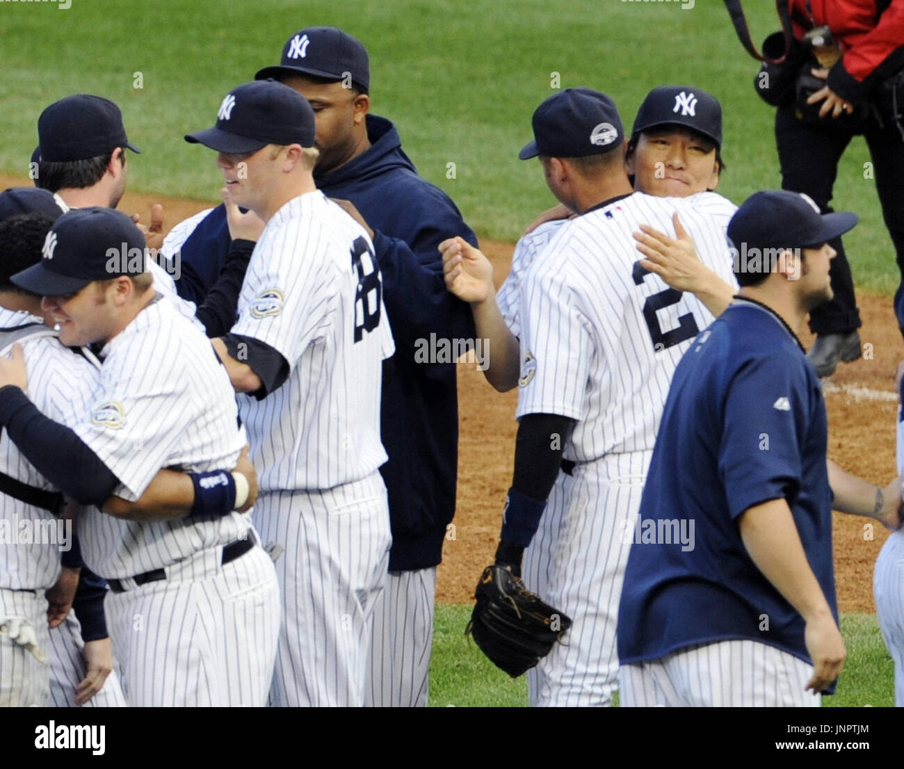 NEW YORK, United States - New York Yankees players celebrate at Yankee ...