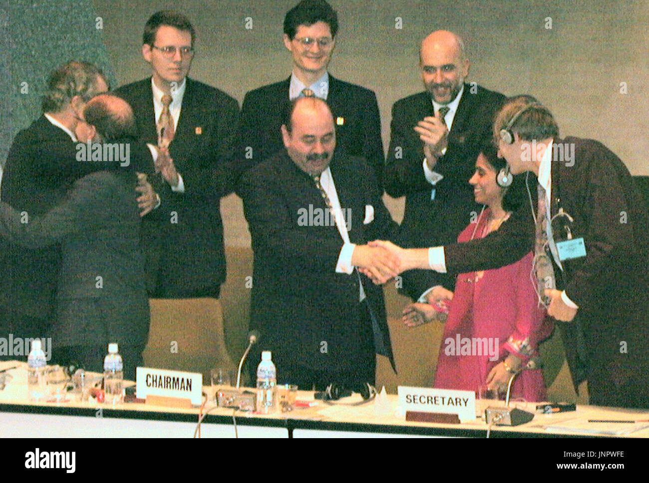 KYOTO, Japan - Raul Estrada Oyuela (C), the chairman of the meeting ...