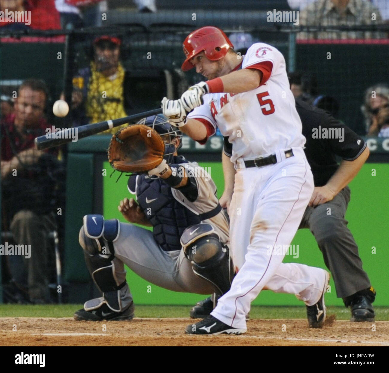 ANAHEIM, United States - Jeff Mathis of the Los Angeles Angels hits a ...