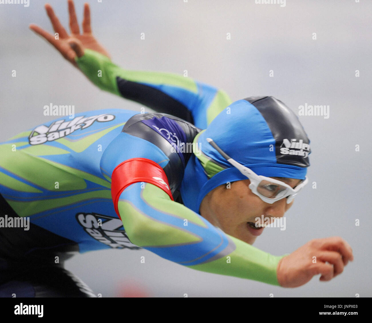 NAGANO, Japan - Joji Kato skates to a new meet record of 34.93 seconds ...