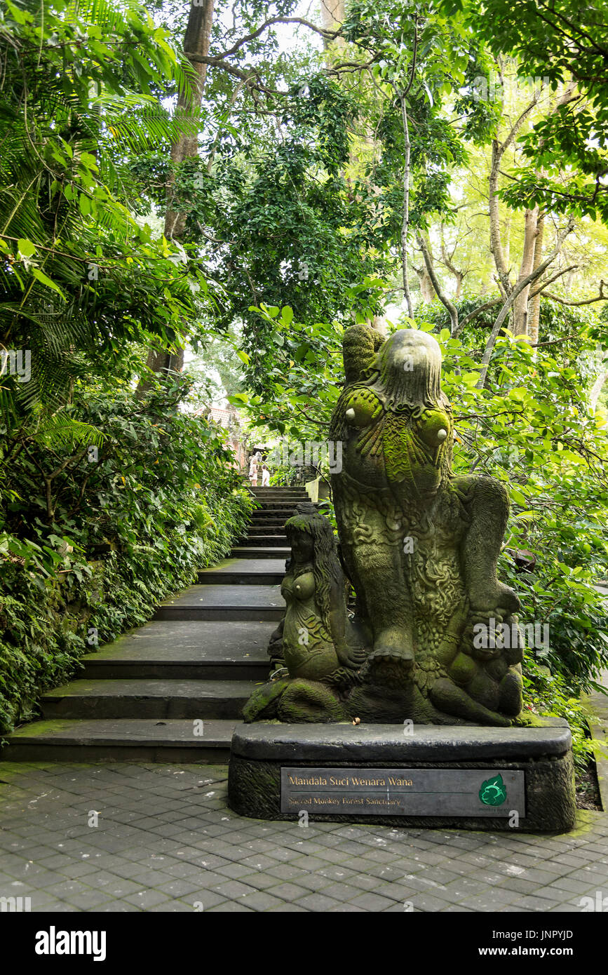 Statues at sacred monkey forest sanctuary Bali Indonesia Ubud Stock ...