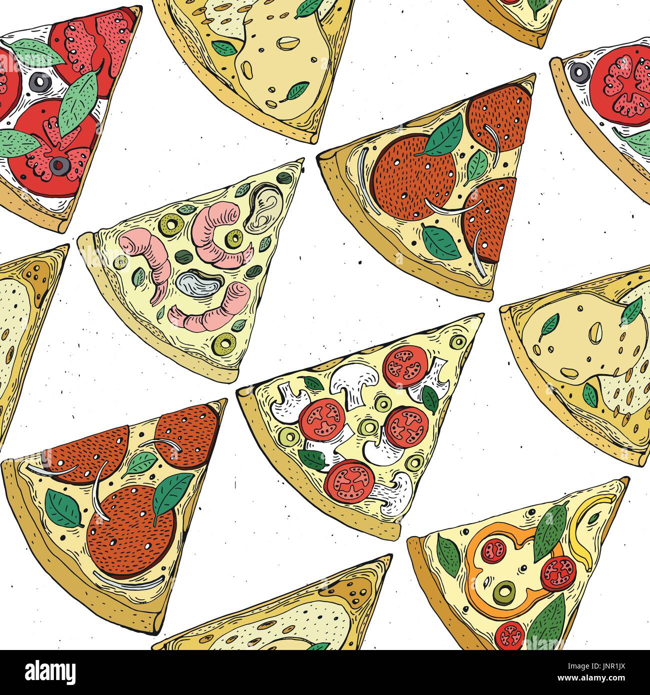 Vector seamless Pizza slice pattern. Hand drawn pizza illustration ... Vector seamless Pizza slice pattern. Hand drawn pizza illustration ...