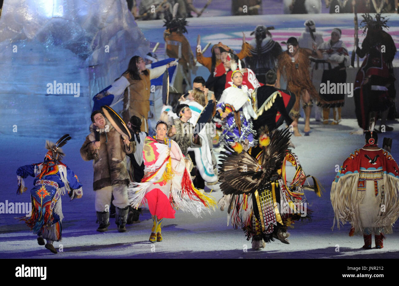 VANCOUVER, Canada - Aboriginal performers enter the stage during the ...