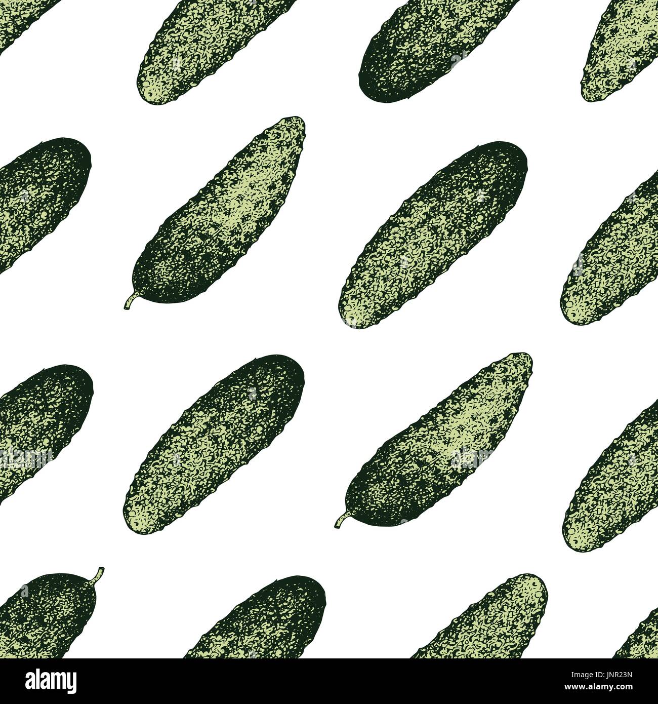 Cucumber hand drawn vector seamless pattern. Retro Vegetable engraved ...