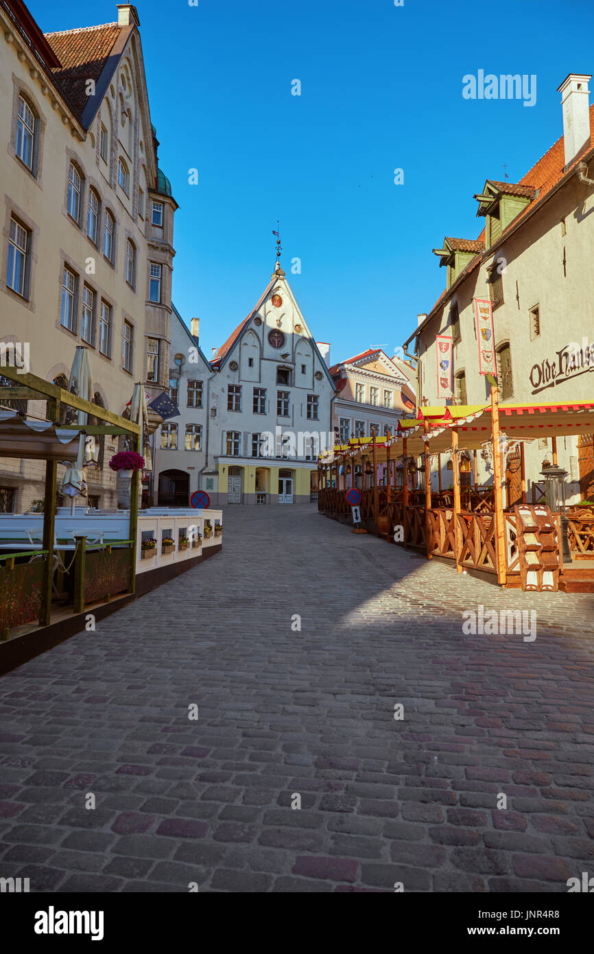 One of the streets in the center of the old town in Tallinn on a summer ...
