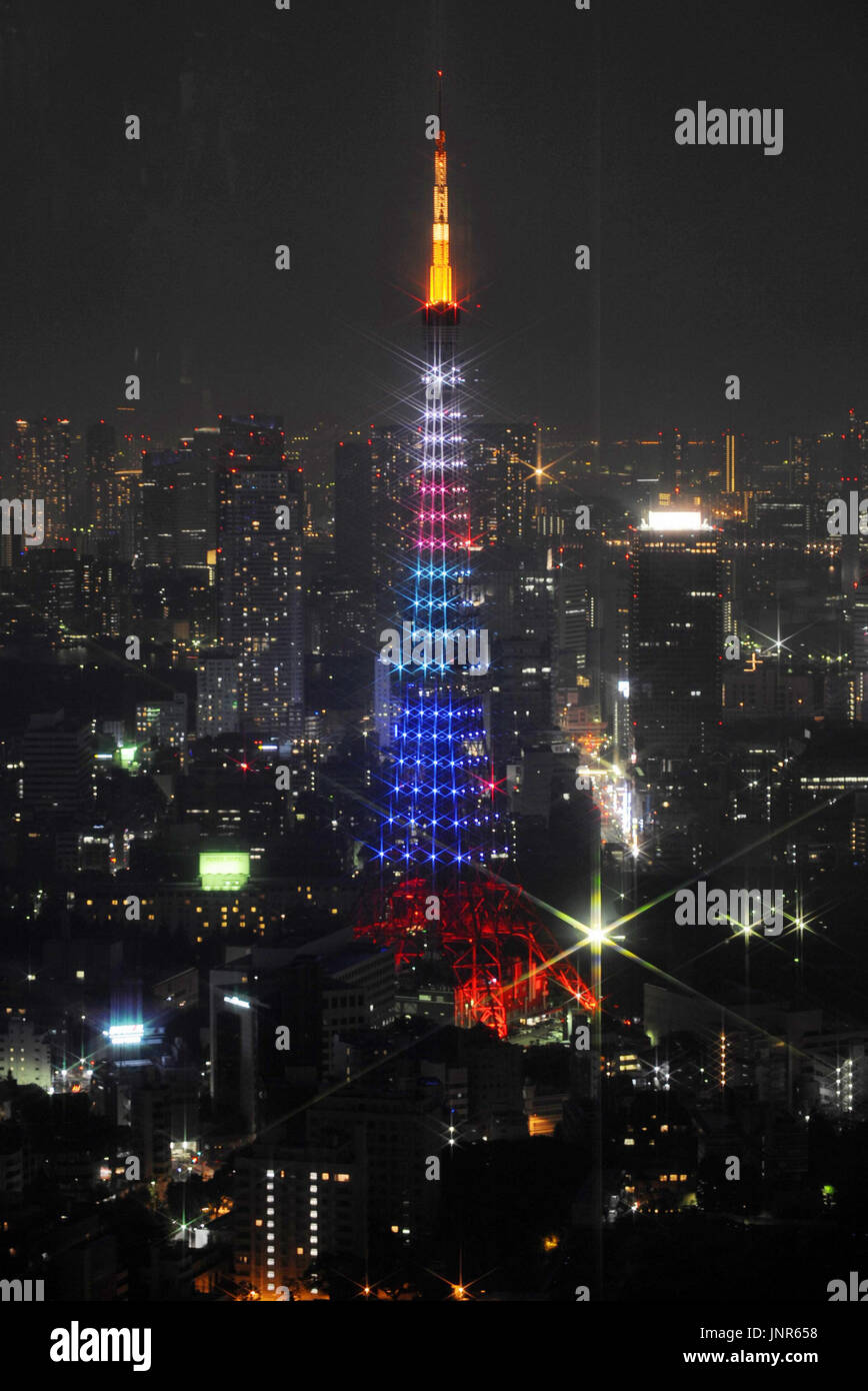 TOKYO, Japan - Tokyo Tower is lit up in five colors on July 4 to ...