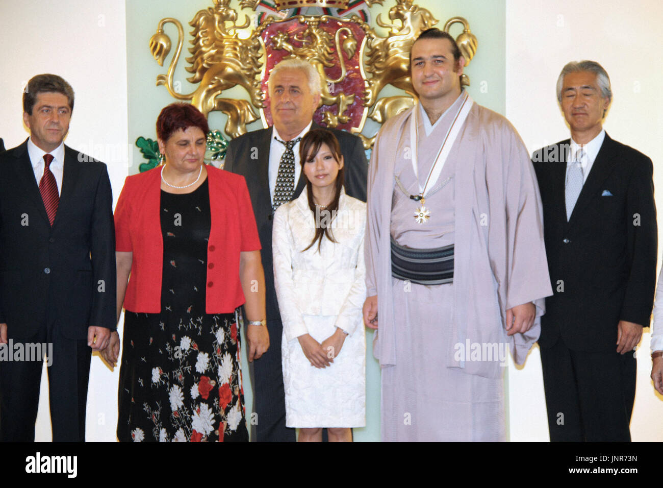 SOFIA, Bulgaria - Bulgaria-born sumo wrestler Kotooshu (2nd from R) is ...
