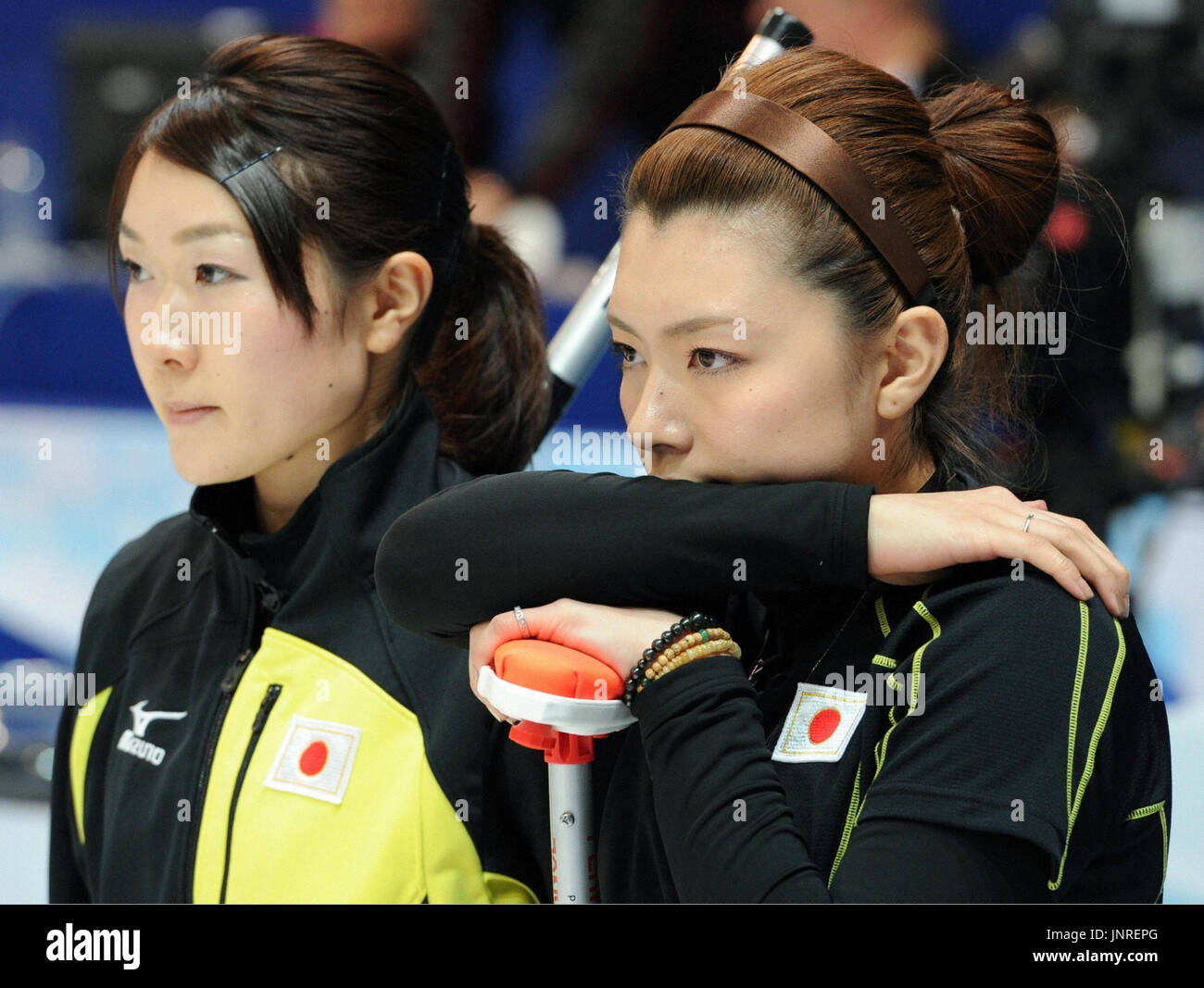 VANCOUVER, Canada - Mari Motohashi (R) and Moe Meguro of Japan watch ...