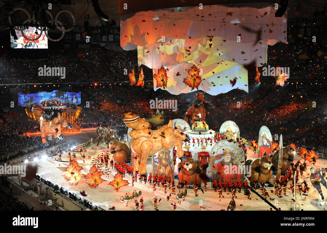 VANCOUVER, Canada - Giant moose balloons are seen on stage during the ...