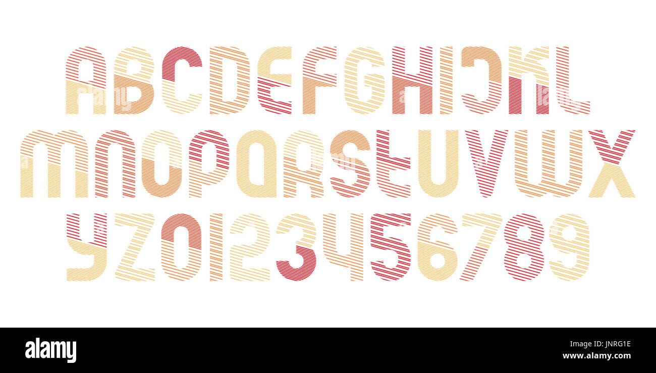 stylish alphabet letters and numbers with striped pattern. vector, thin ...