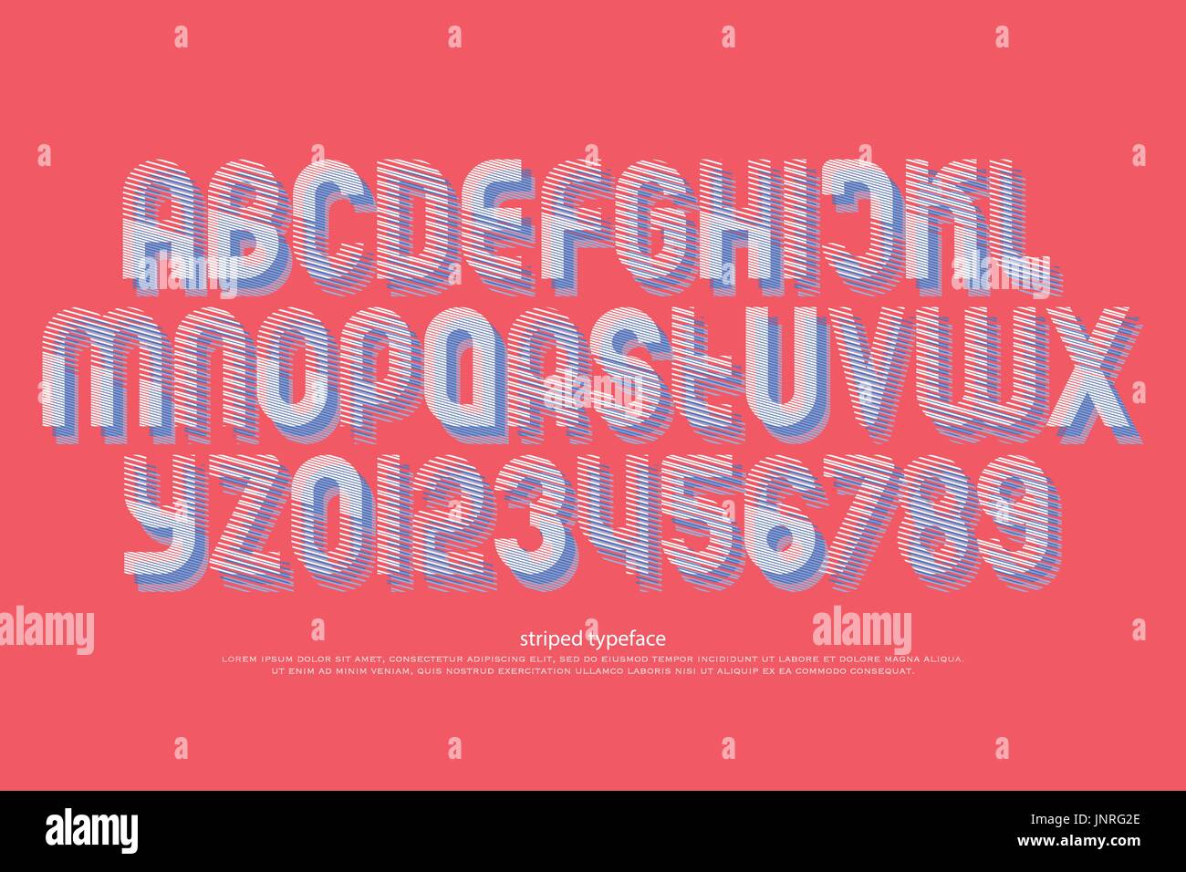stylized alphabet letters and numbers with striped pattern. vector ...