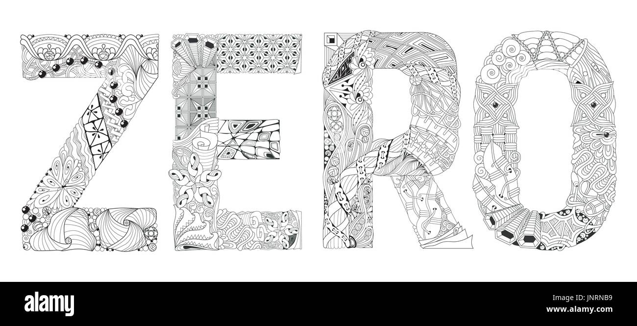 Word ZERO for coloring. Vector decorative zentangle object Stock Vector ...