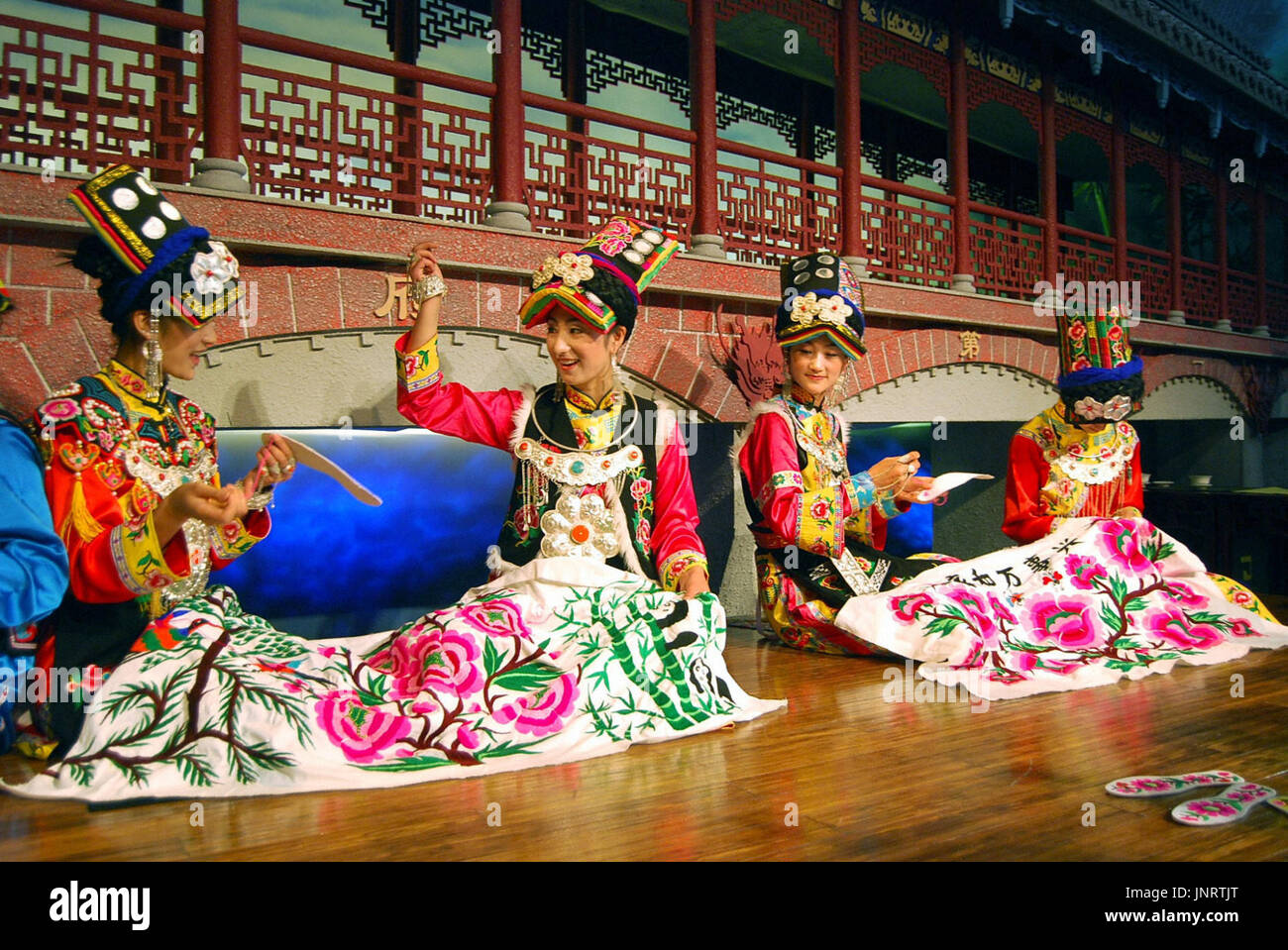 SHANGHAI, China - Women of the Qiang ethnic minority group showcase ...