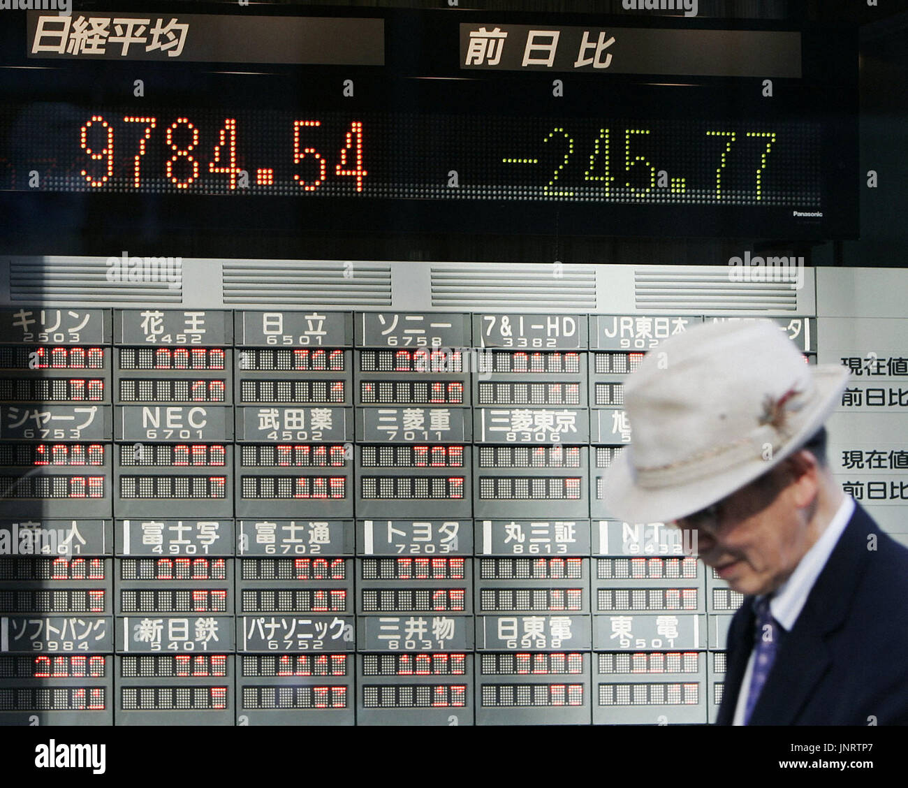 TOKYO, Japan - An electronic board at Tokyo's Nihombashi district shows ...