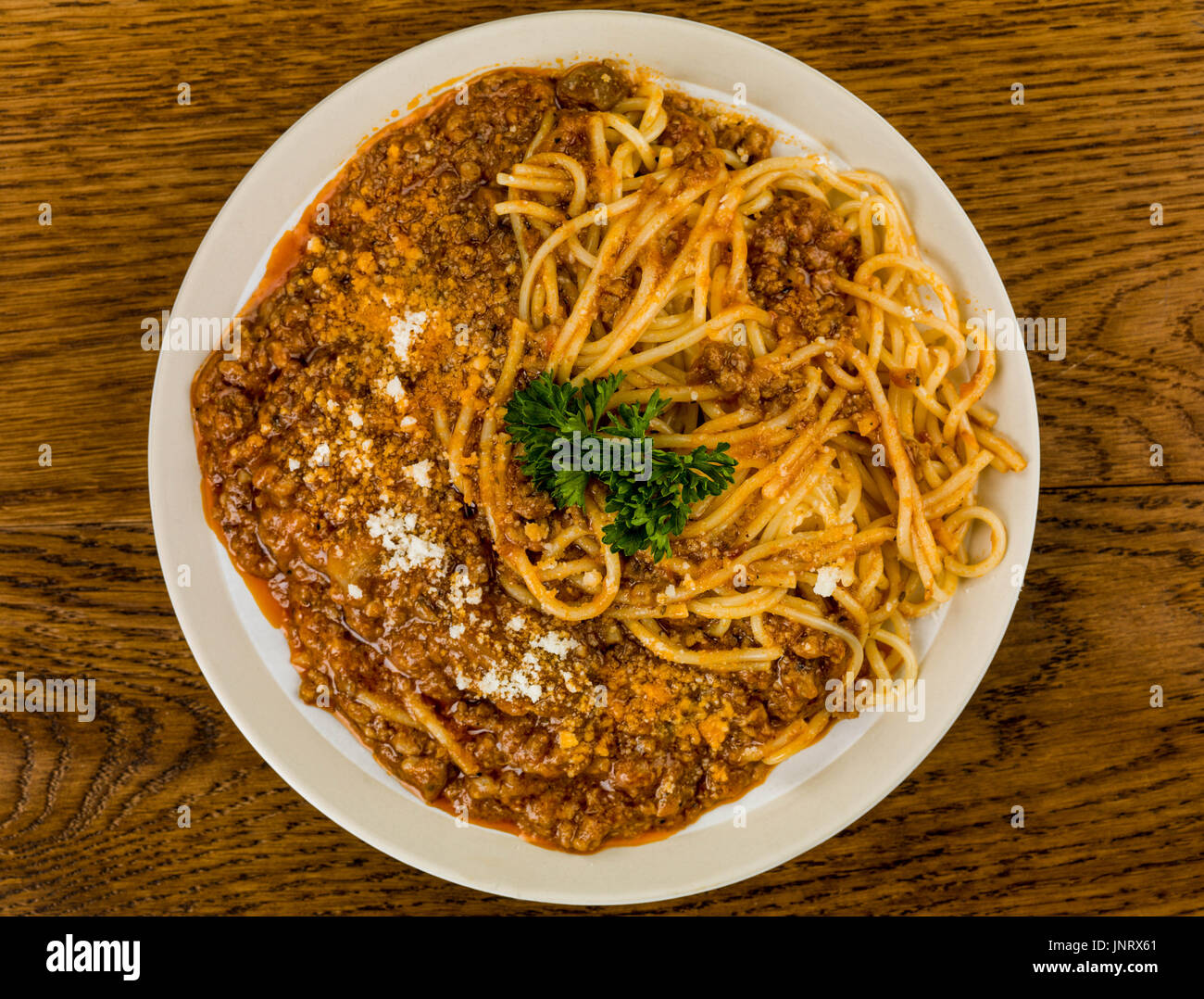 Italian Style Spaghetti Bolognese Food Against a Dark Oak Wood ...