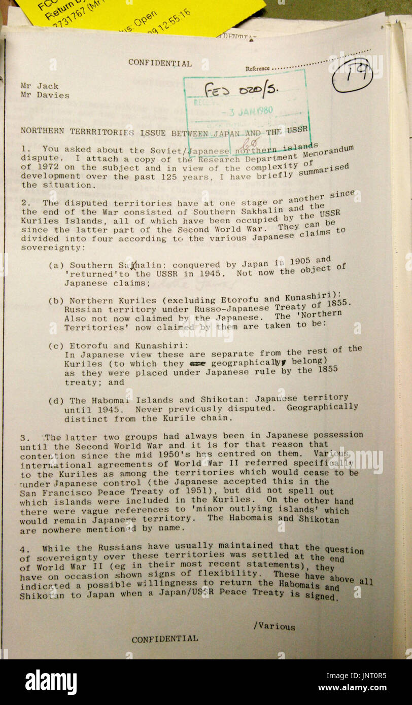 LONDON, England - This photo shows the first page of a confidential ...