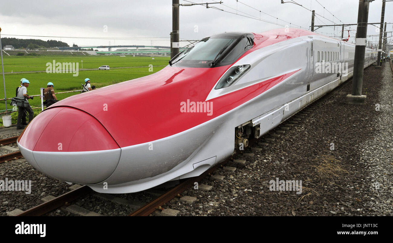 RIFU, Japan - The E6 series Komachi train is shown to reporters in Rifu, Miyagi Prefecture, on ...