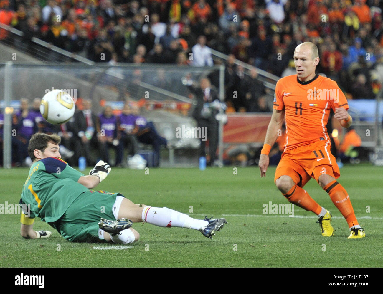 JOHANNESBURG, South Africa - Spain goalkeeper Iker Casillas (L) saves a ...