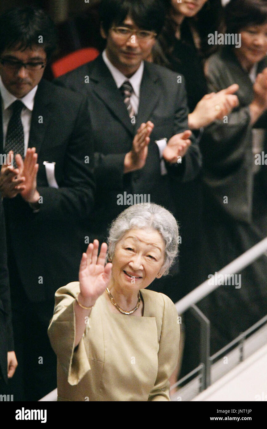 TOKYO, Japan - Japanese Empress Michiko waves at a benefit concert ...