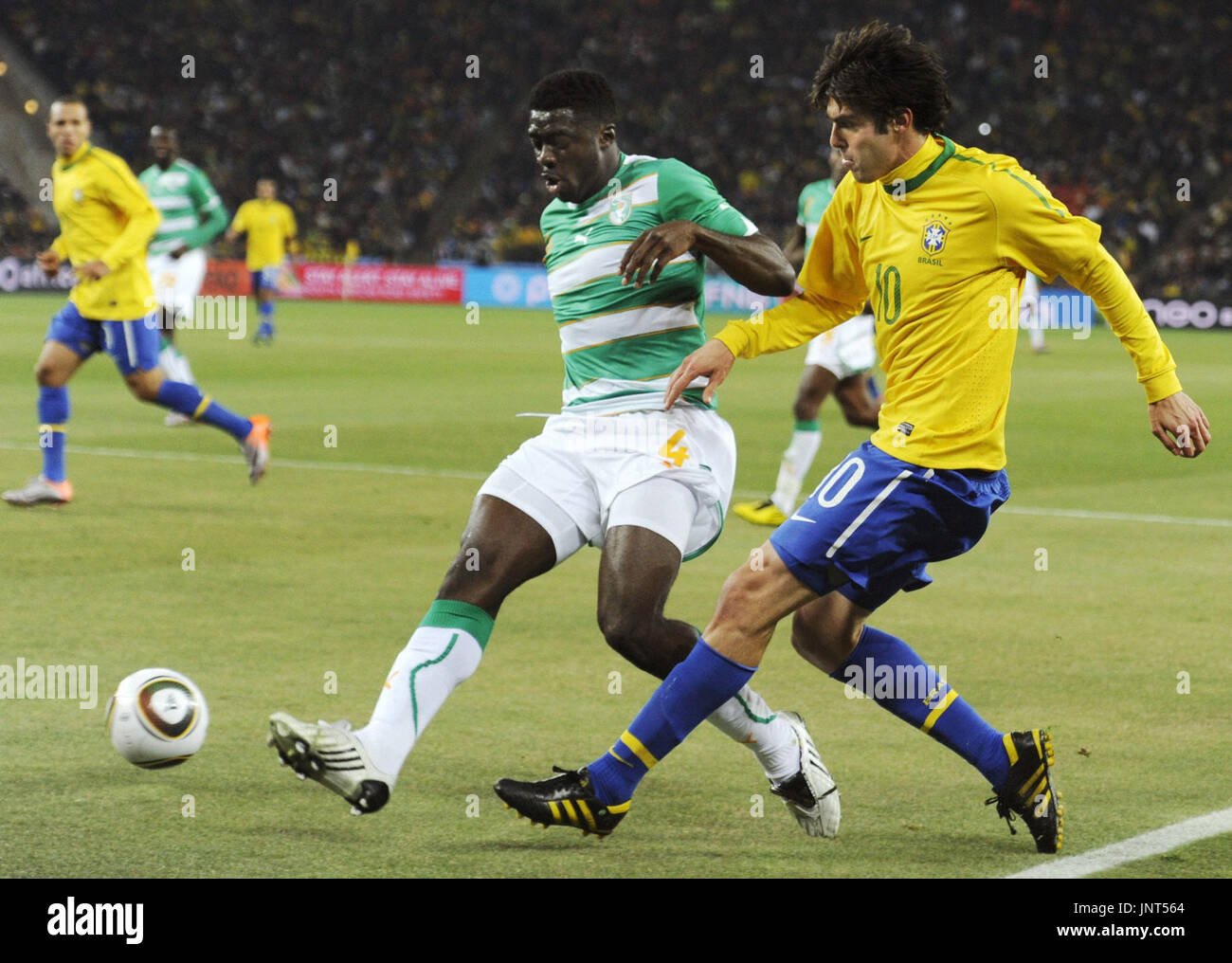 JOHANNESBURG, South Africa - Brazil midfielder Kaka (R) pushes the ball ...