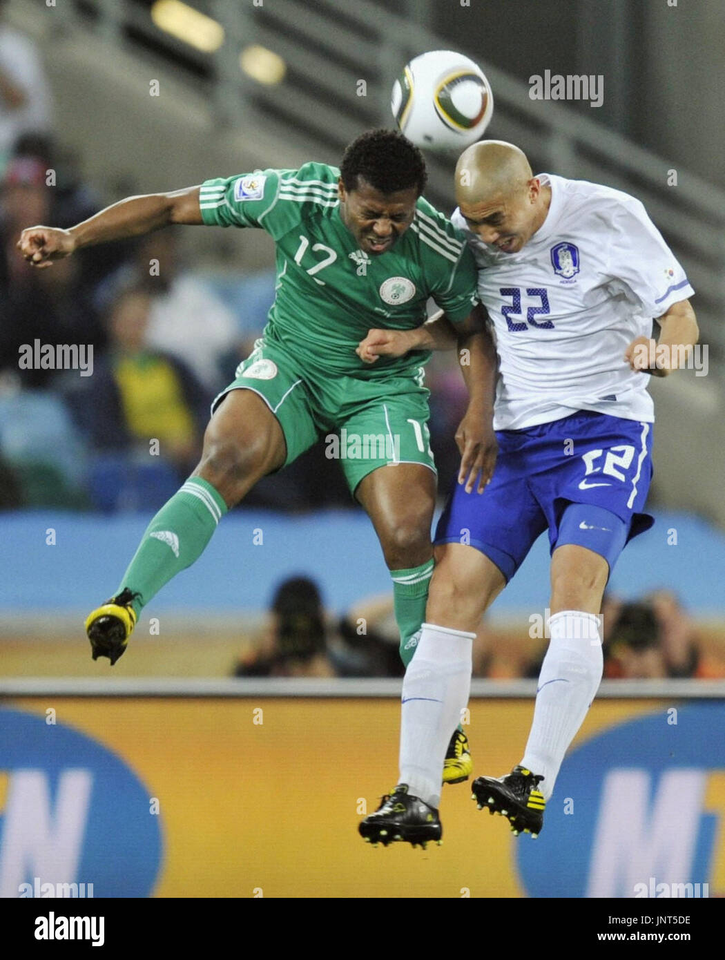 Durban, South Africa - Nigeria midfielder Kalu Uche (L) and South Korea ...