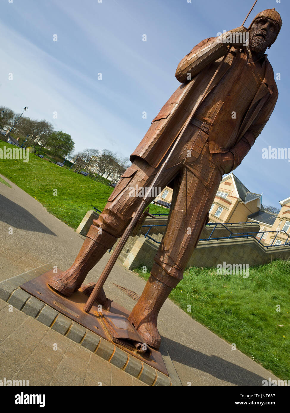 Steel statue Filey Fisherman North Yorkshire Uk Stock Photo - Alamy