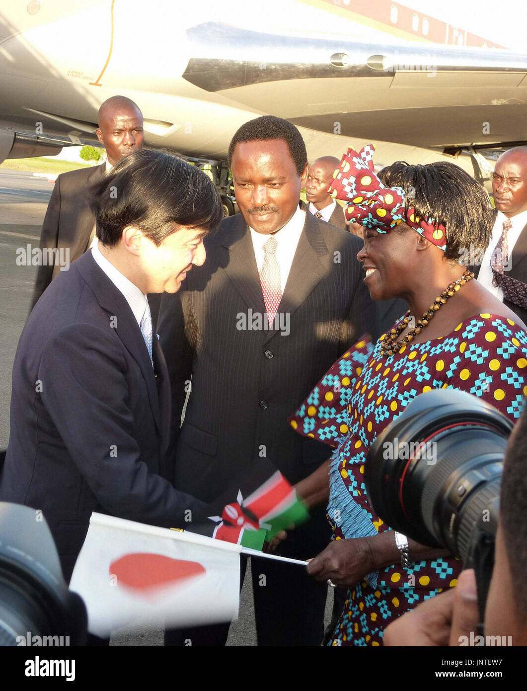 NAIROBI, Kenya - Japanese Crown Prince Naruhito (L) is welcomed by ...
