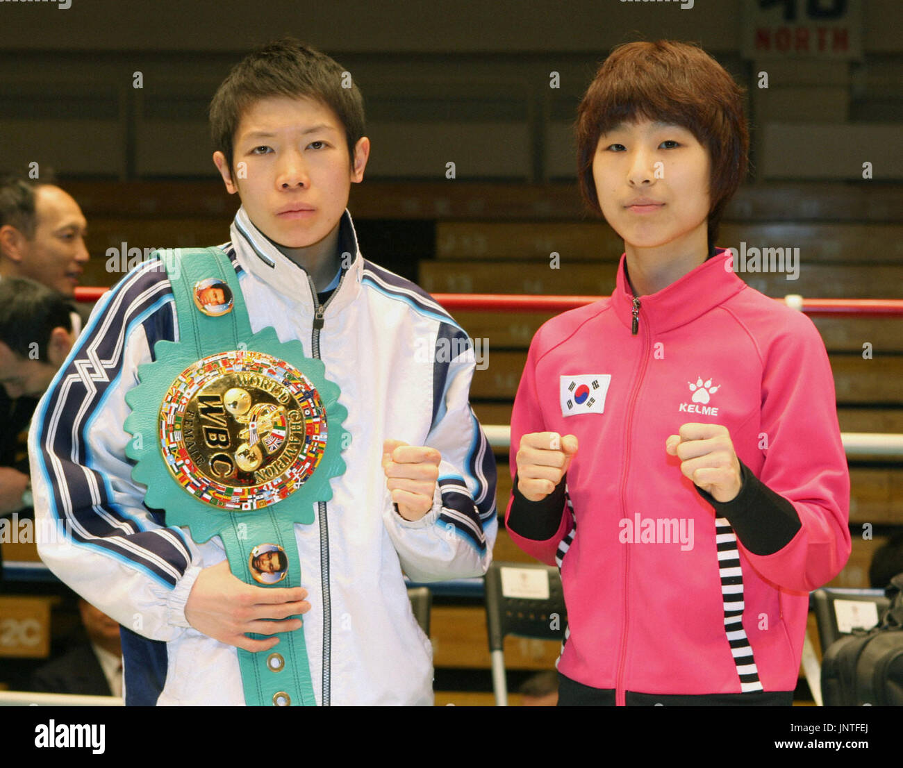 TOKYO, Japan - Women's WBC atomweight title holder Momo Koseki (L) of ...