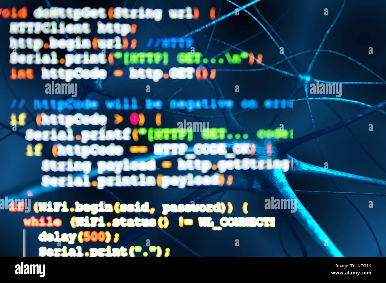 Artificial intelligence and deep learning technology concept. Blur ...