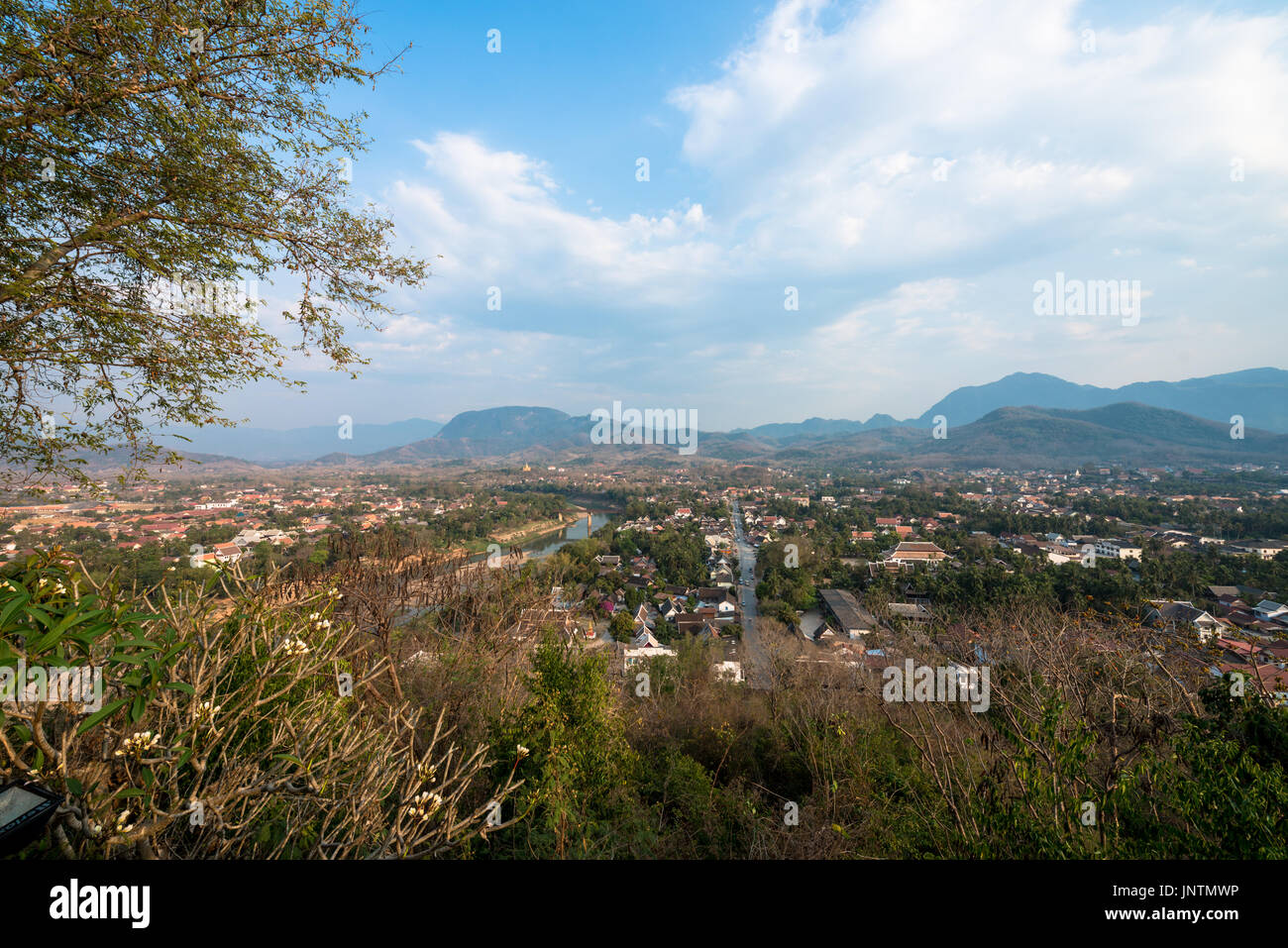 Wide angle picture From Mount Phousi, great view of the city of Luang ...
