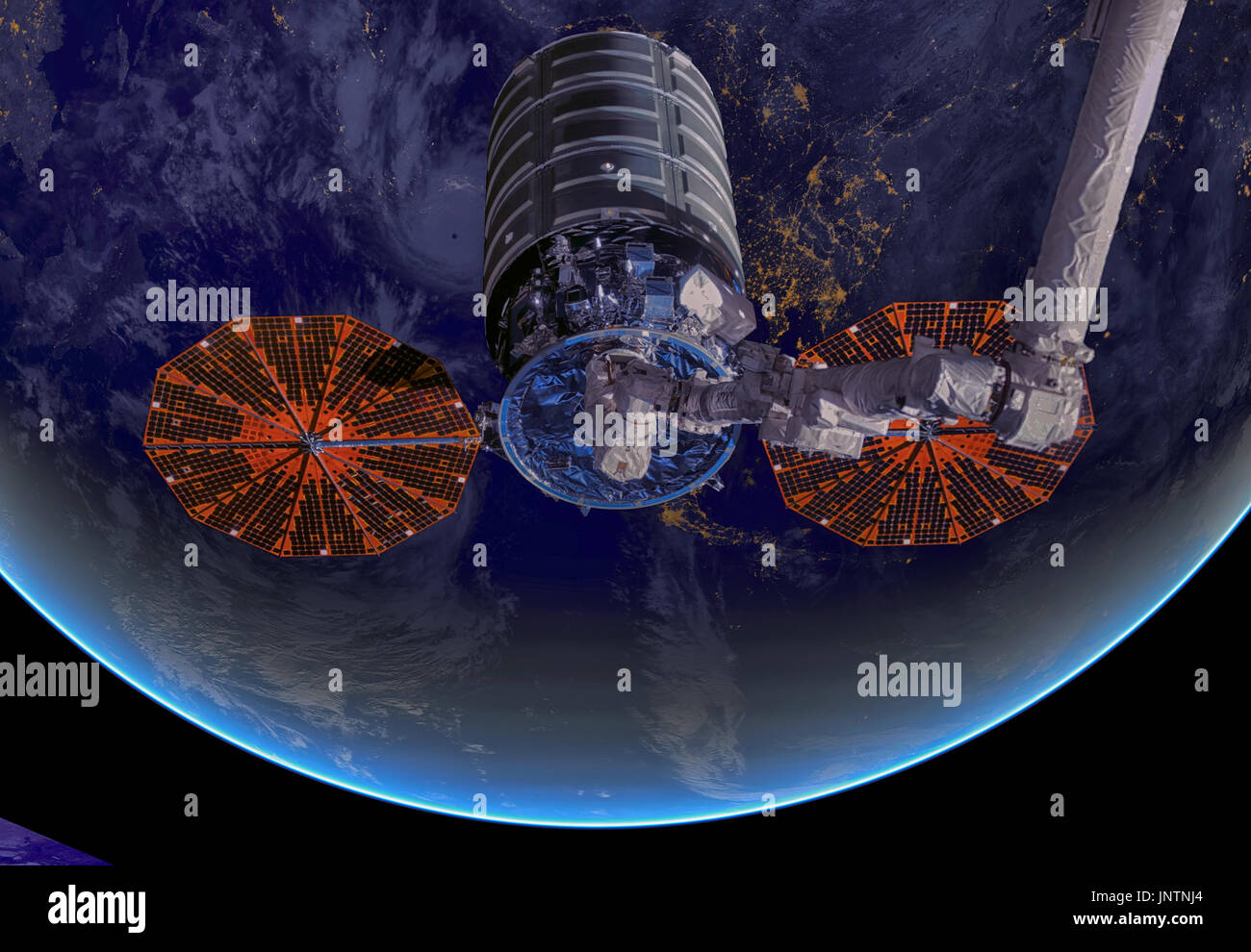 The Cygnus spacecraft in open space. Elements of this image furnished ...