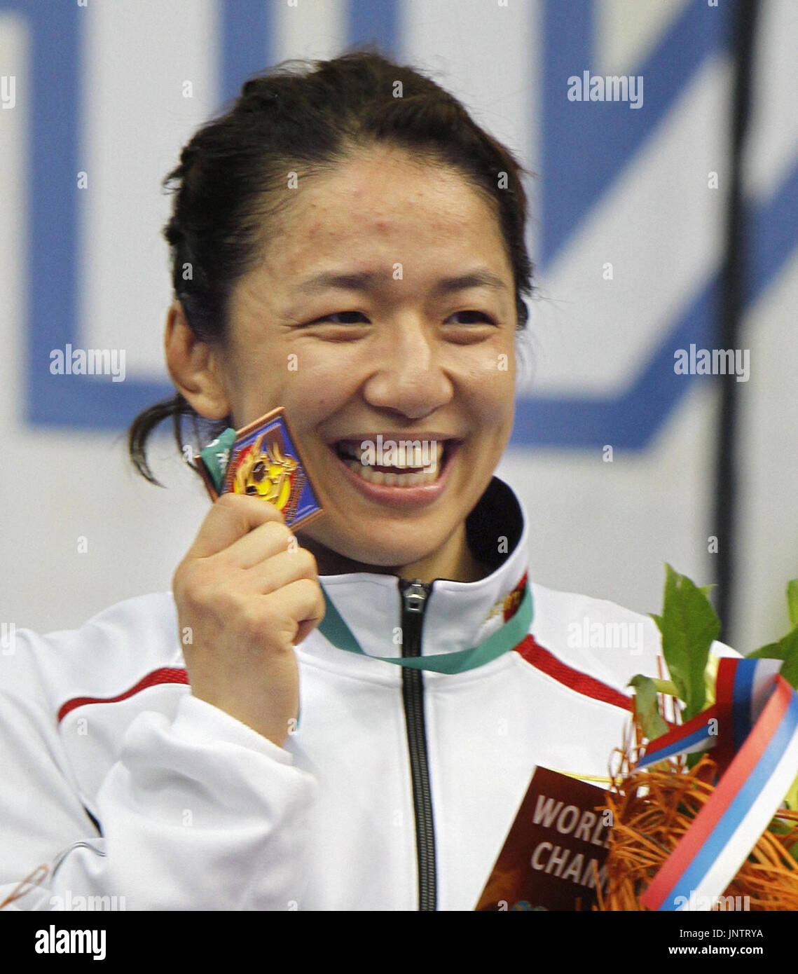 MOSCOW, Russia - Japan's Kyoko Hamaguchi in the 72-kilogram class holds ...