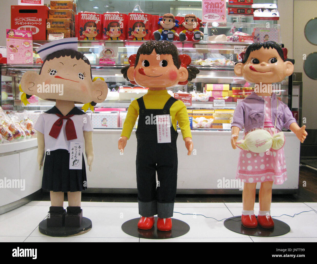 TOKYO, Japan - Photo shows Peko-chan mascot dolls -- (From L) a model ...