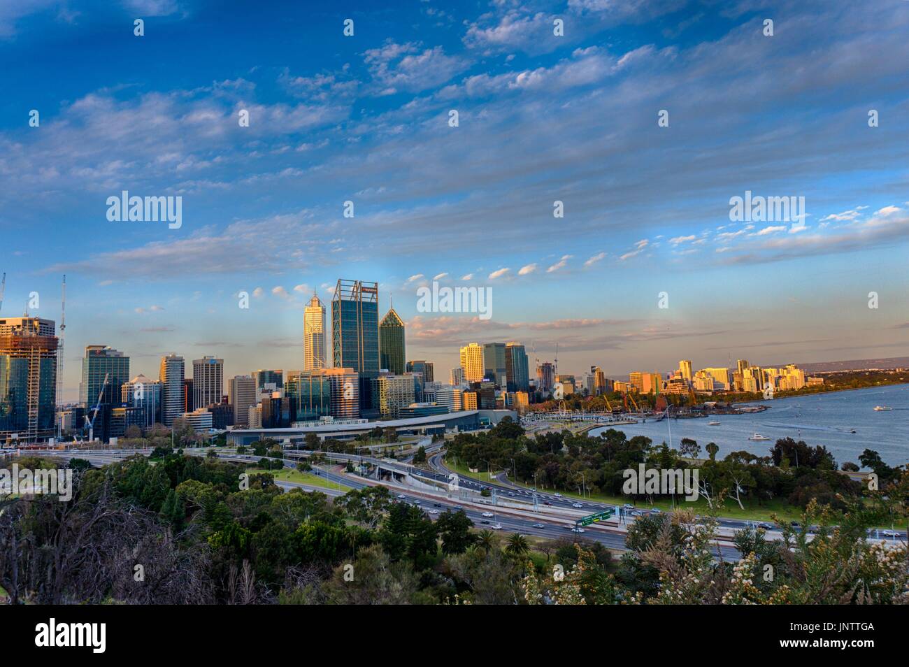 Perth Skyline in Sunset Stock Photo - Alamy