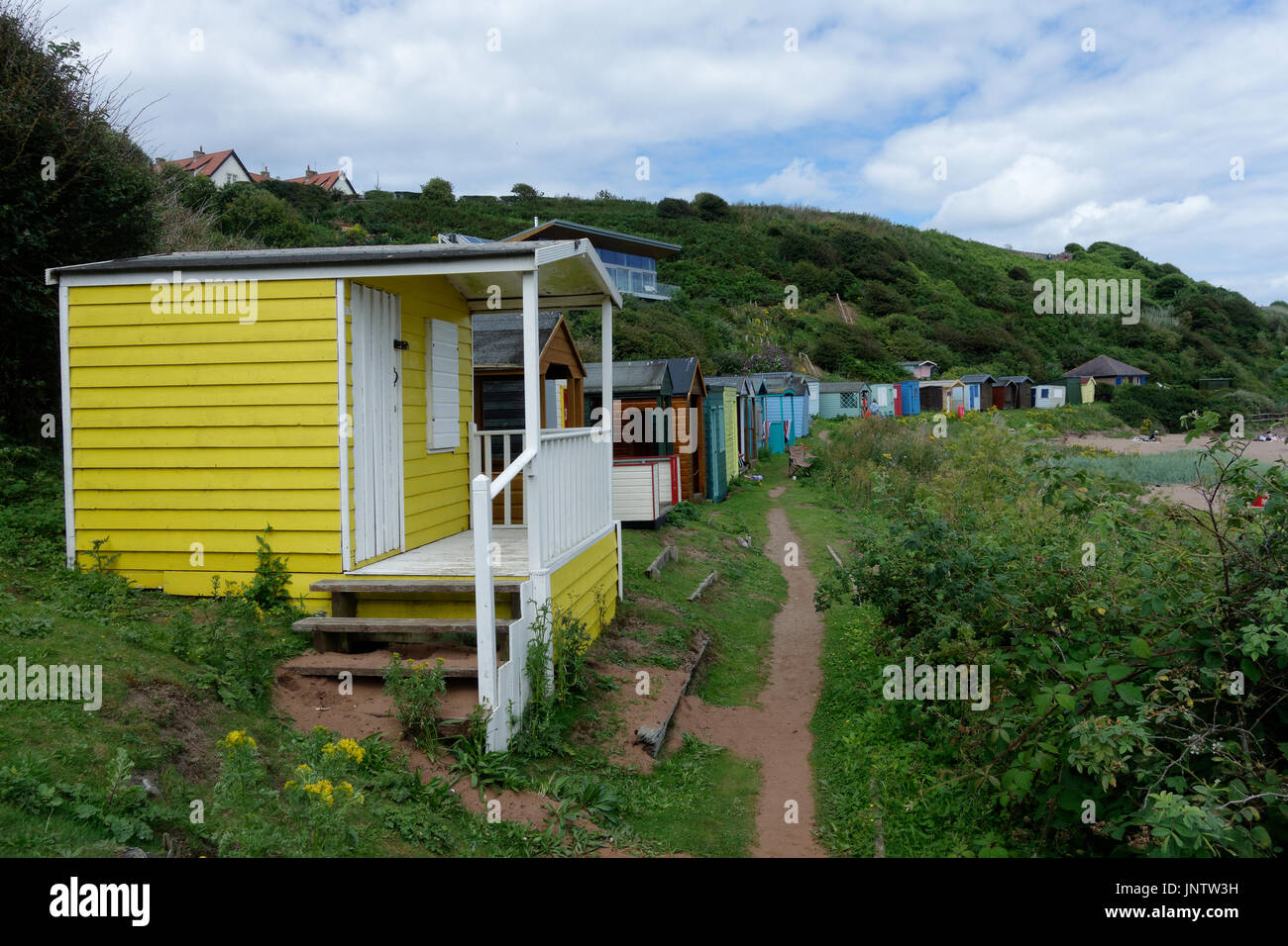 Beach Huts at Coldingham Bay, Berwickshire Scotland Stock Photo - Alamy