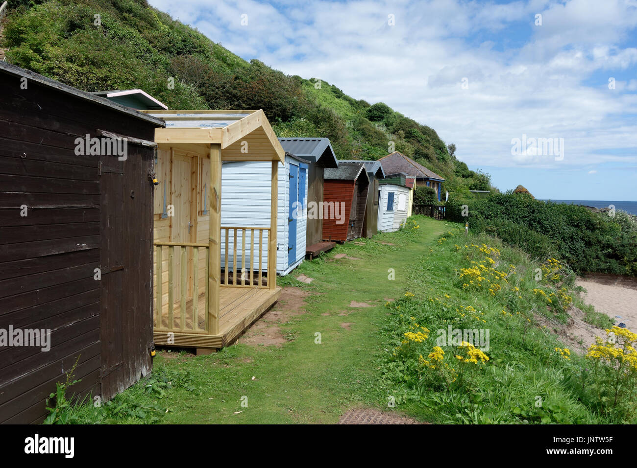 Beach Huts at Coldingham Bay, Berwickshire Scotland Stock Photo - Alamy