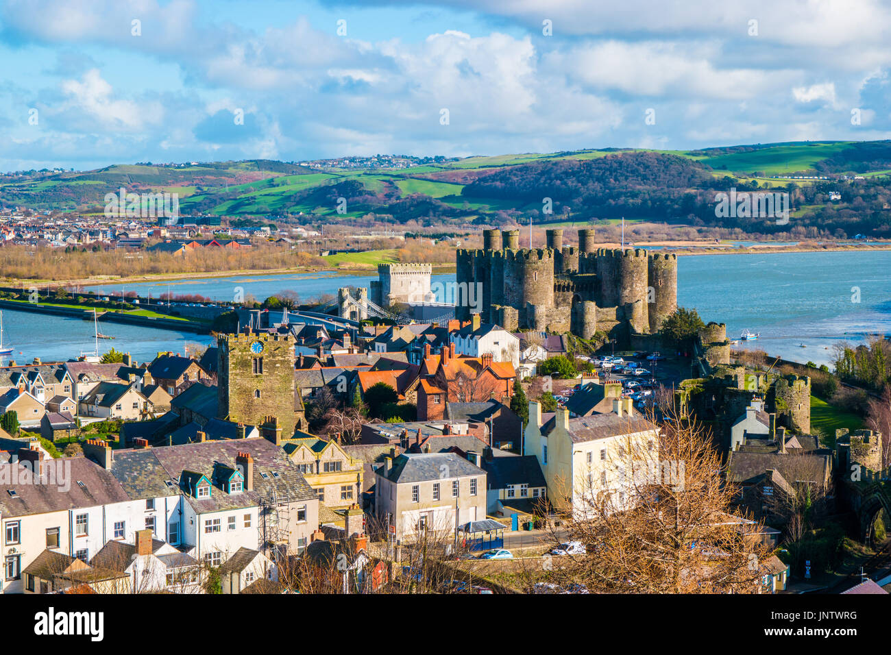 Conway with views of the castle Stock Photo - Alamy