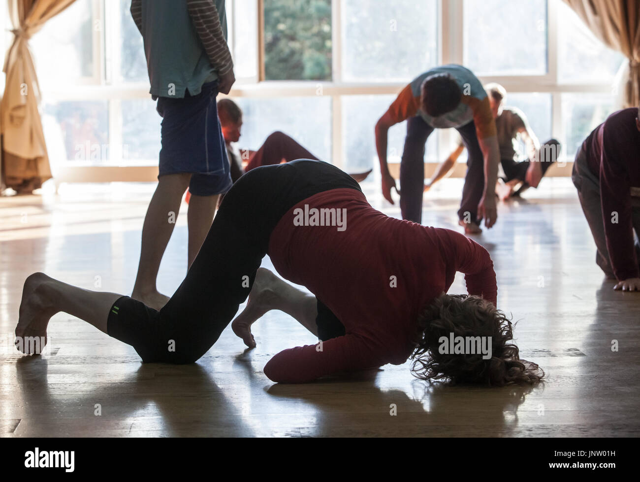 dancers movement, abstract. Dancers lean on each other, silhouette on ...