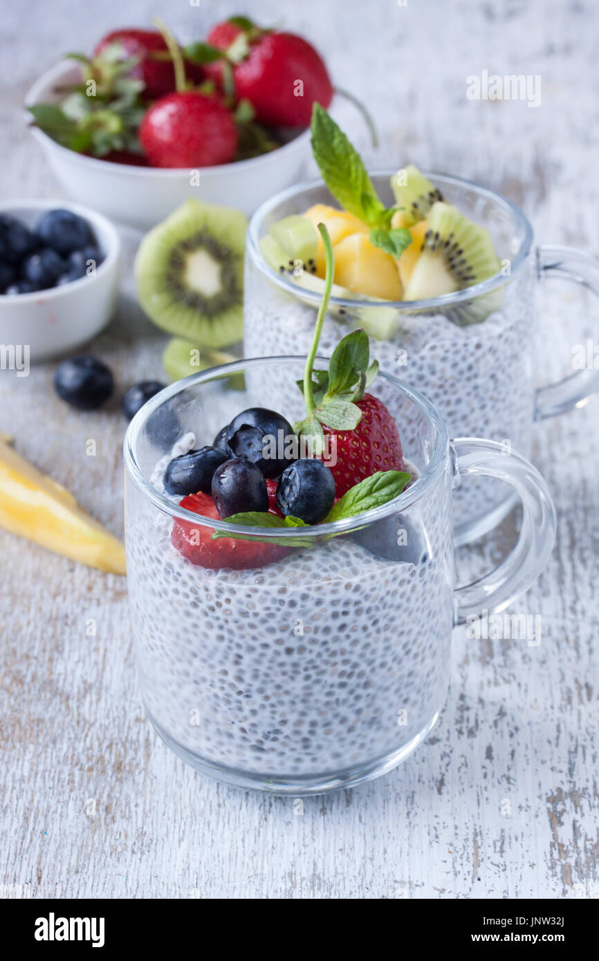 chia seed pudding with fresh fruits Stock Photo - Alamy