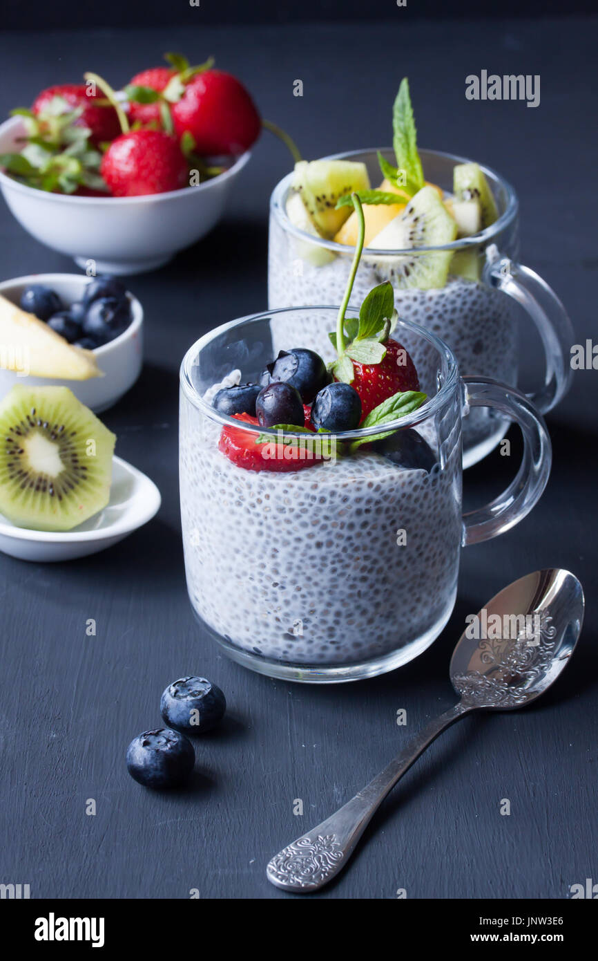 chia seed pudding with fresh fruits Stock Photo - Alamy